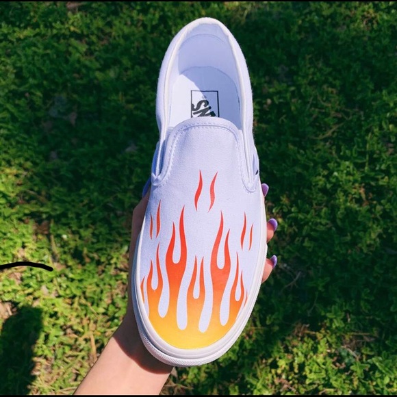 Vans | Shoes | Flaming White Slip On | Poshmark